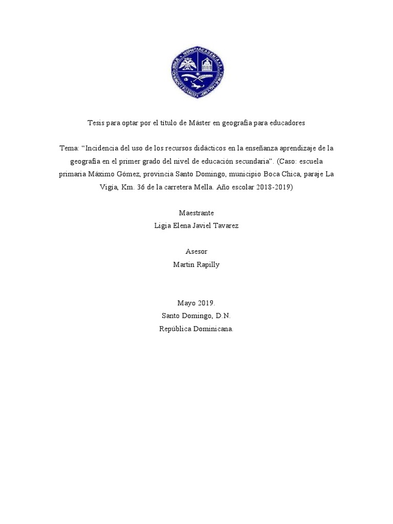 2 Tesis Ligia Elena Uasd 2020 | PDF | Geografía | Aprendizaje