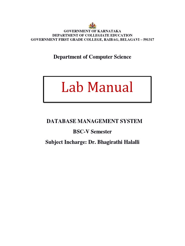 DBMS Lab Manual for BSc Computer Science | PDF | Databases | Relational Database