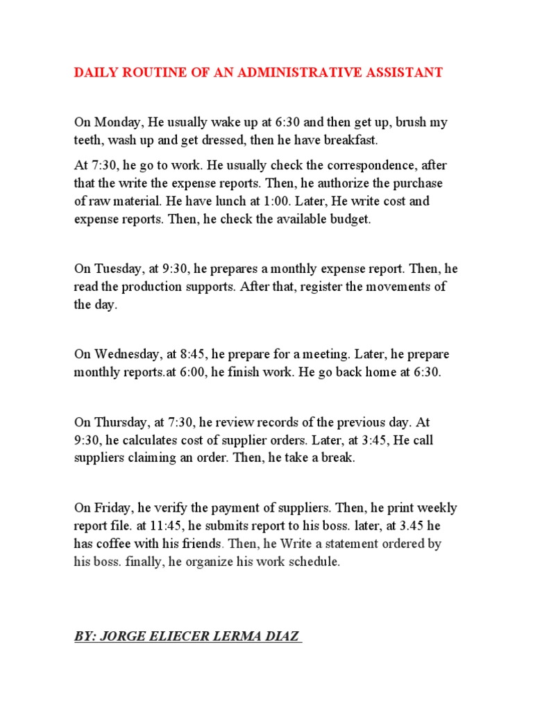 Daily Routine of An Administrative Assistant | PDF