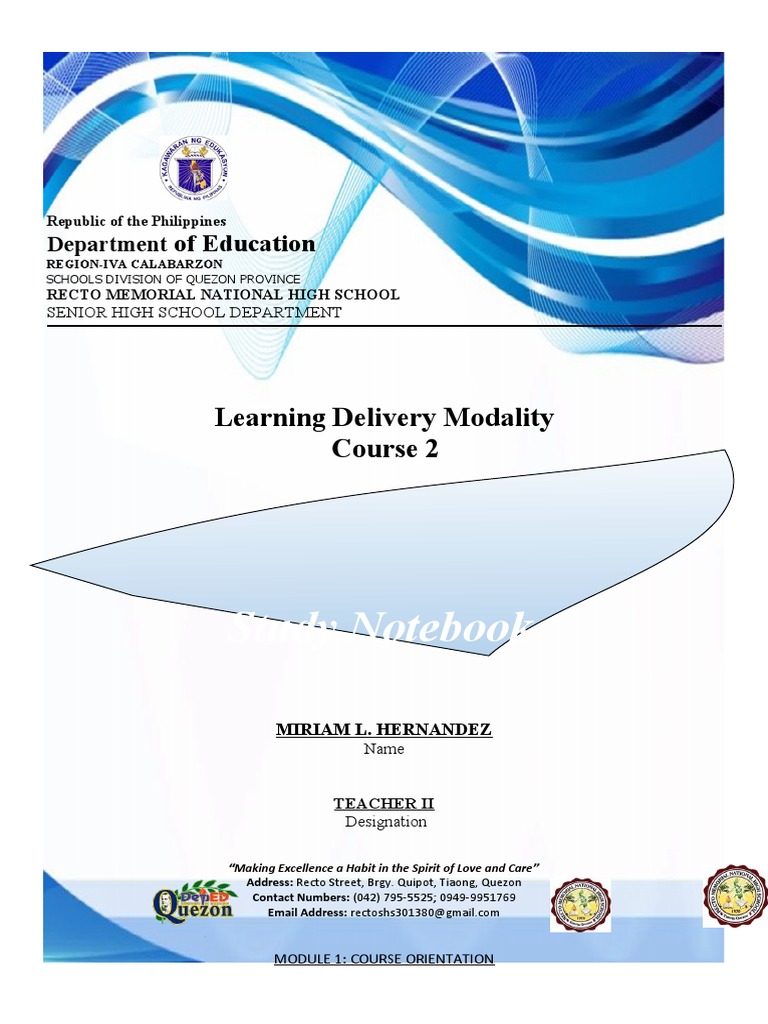 Study Notebook: Learning Delivery Modality Course 2 | PDF | Competence ...