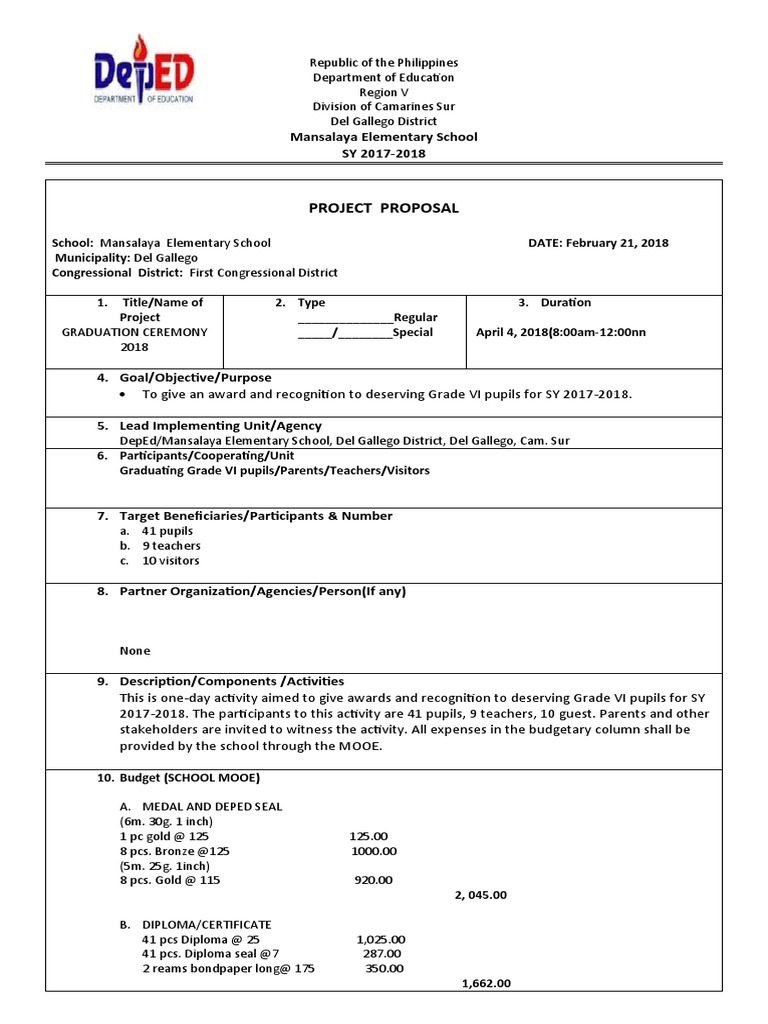 ACTIVITY PROPOSAL For Graduation MANSLAYA ES | PDF | Foods | Cuisine