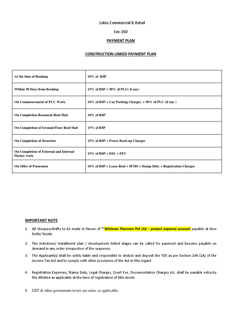 Lotus Payment Plan Details | PDF