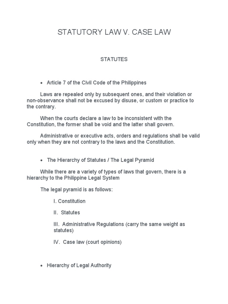 Statutory Law V. Case Law | PDF