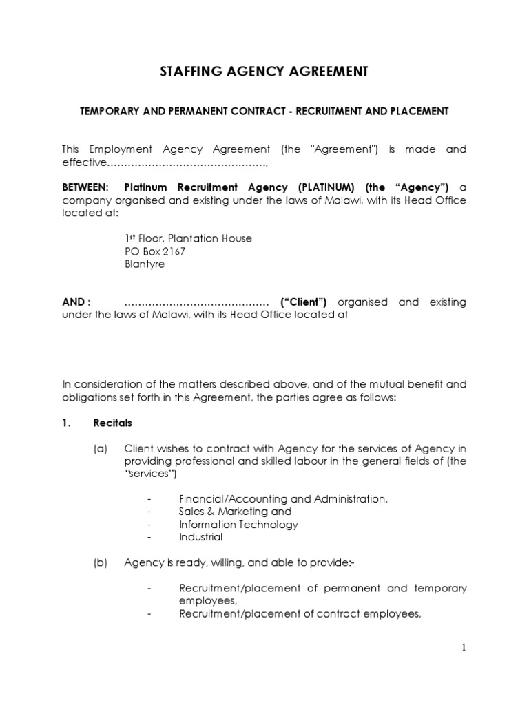 Staffing Agency Client Agreement Template | PDF | Confidentiality ...