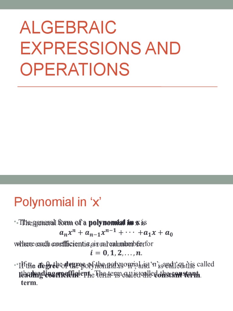 Algebraic Expressions and Operations | PDF | Polynomial | Fraction ...