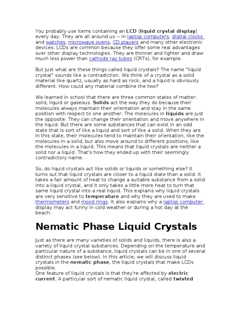 Nematic Phase Liquid Crystals: Laptop Computers Digital Clocks Watches ...