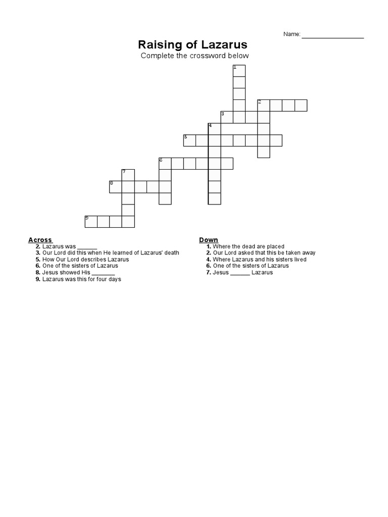Raising of Lazarus Crossword Puzzle | PDF