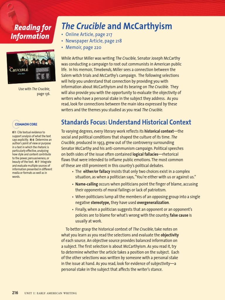 The Crucible and Mccarthyism: Reading For Information | Download Free ...