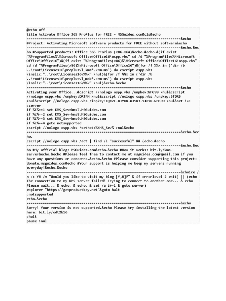 Activate Office 365 ProPlus for FREE - Step-by-step Batch Script | PDF ...