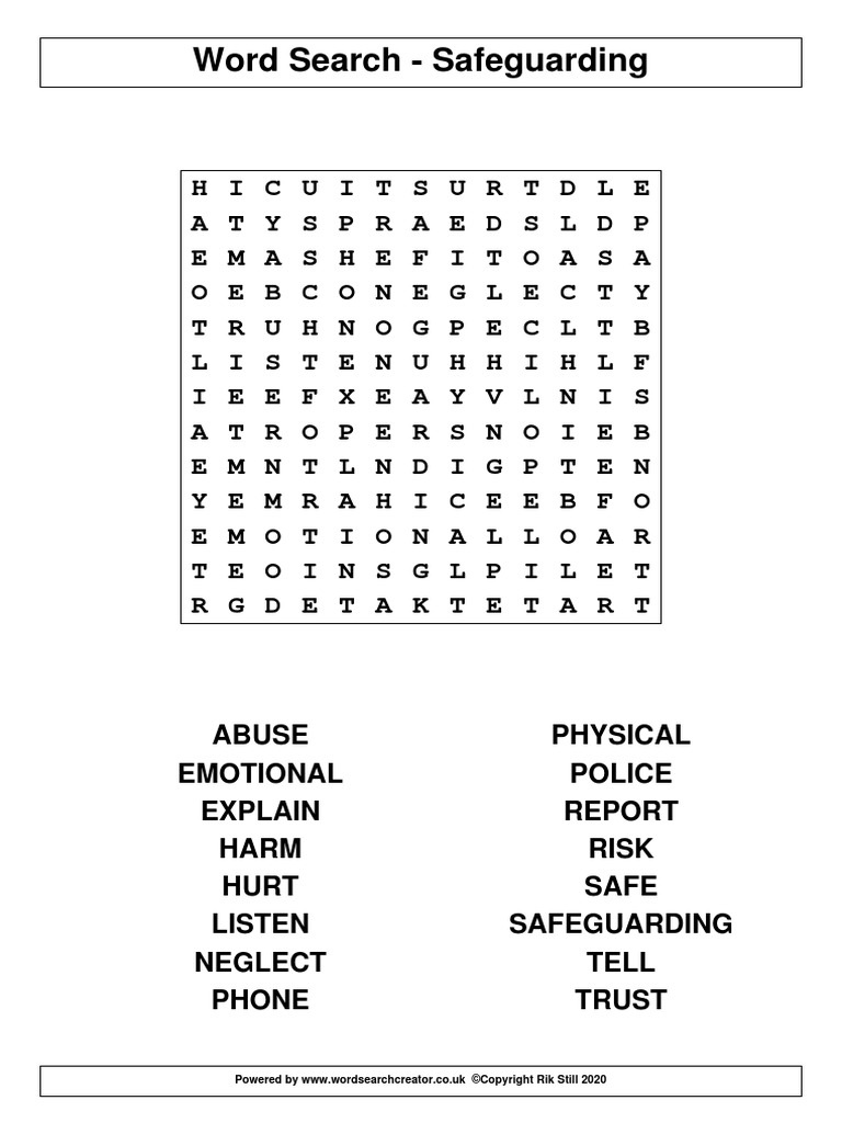 Safeguarding Wordsearch | PDF