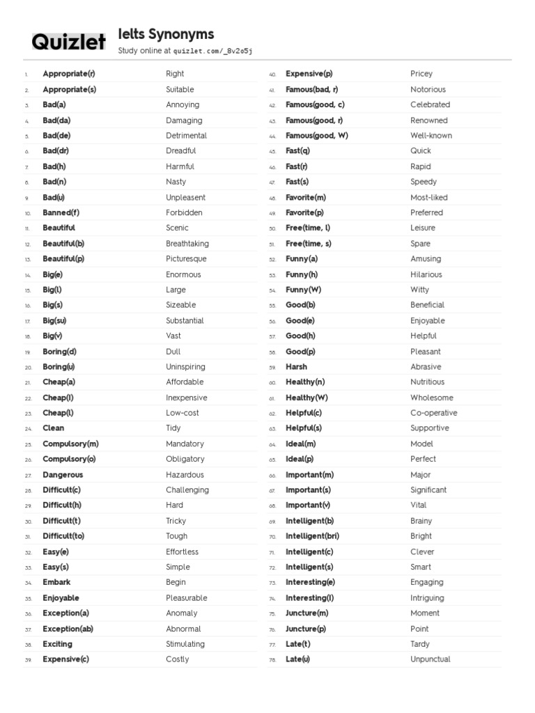 IELTS Adjectives (Synonyms) | PDF
