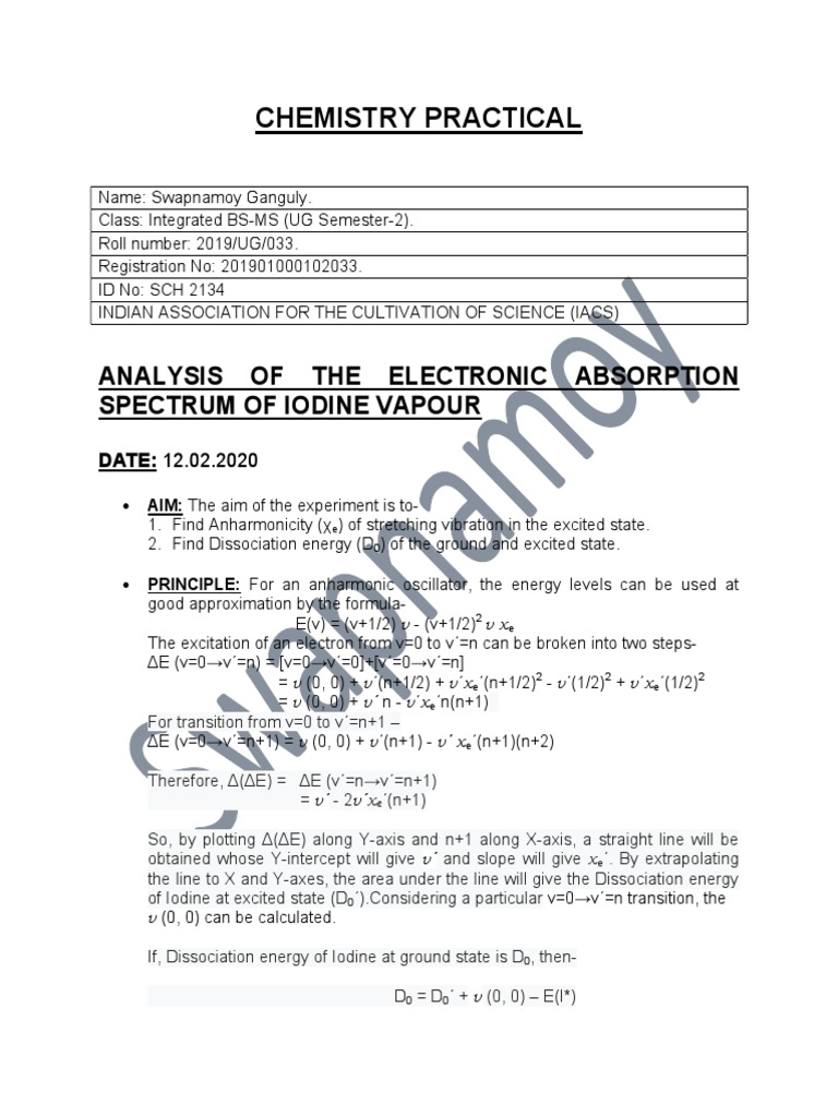 Chemistry Practical: Analysis of The Electronic Absorption Spectrum of ...