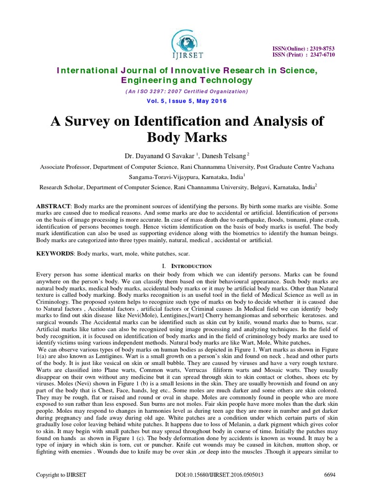 A Survey On Identification and Analysis of Body Marks | Download Free ...