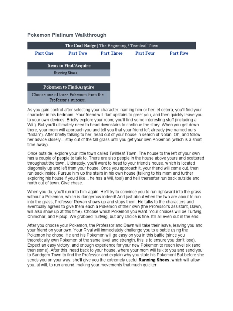 Pokemon Platinum Walkthrough | PDF | Pokémon