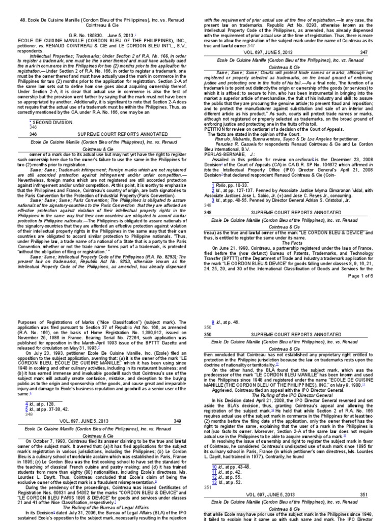 Ecole de Cuisine Manille (Cordon Bleu of The Philippines), Inc. vs ...