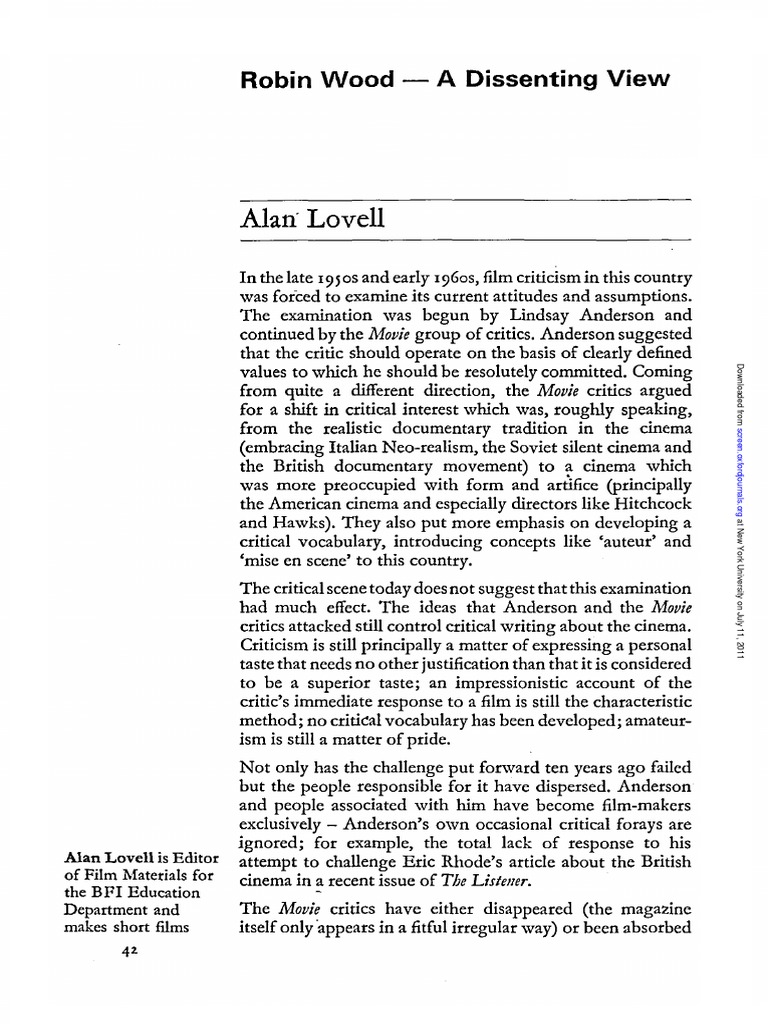An Analysis of Robin Wood's Achievements and Challenges as a Film ...