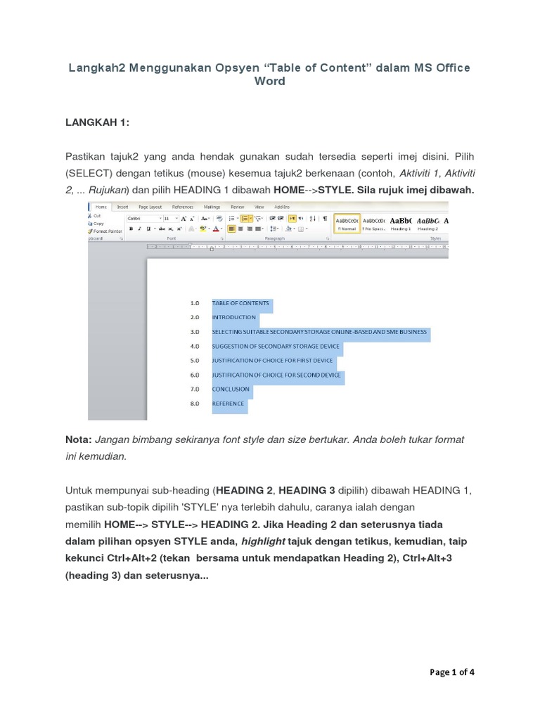 Langkah2 Menggunakan Opsyen TOC Dalam MS Word | PDF