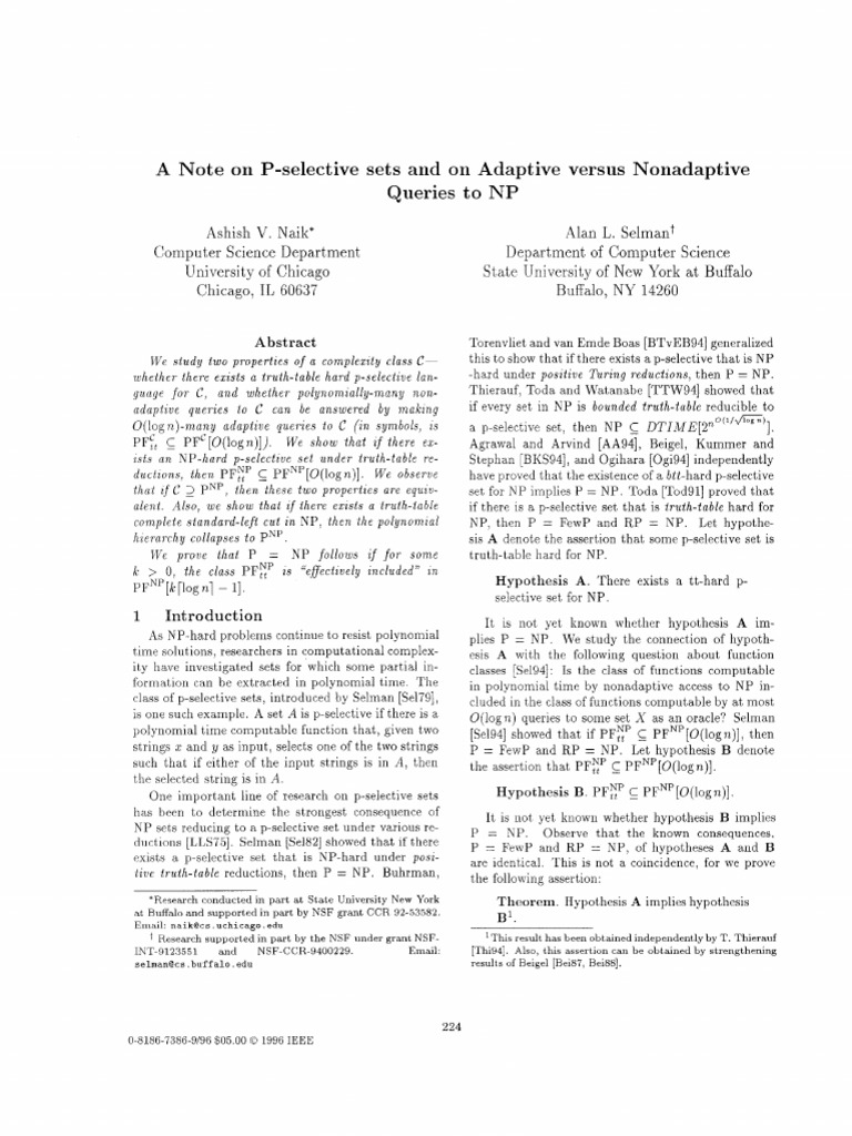 P-Selective Sets and NP Query Types | PDF | Time Complexity ...