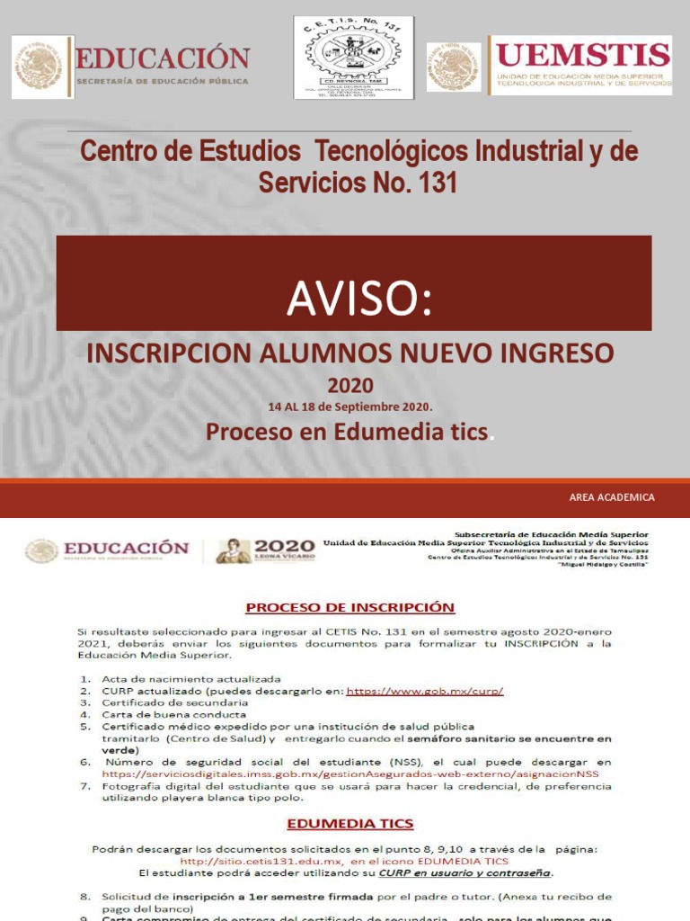 Cetis 131-Proceso de Inscripcion Nuevo Ingreso | PDF | Science ...