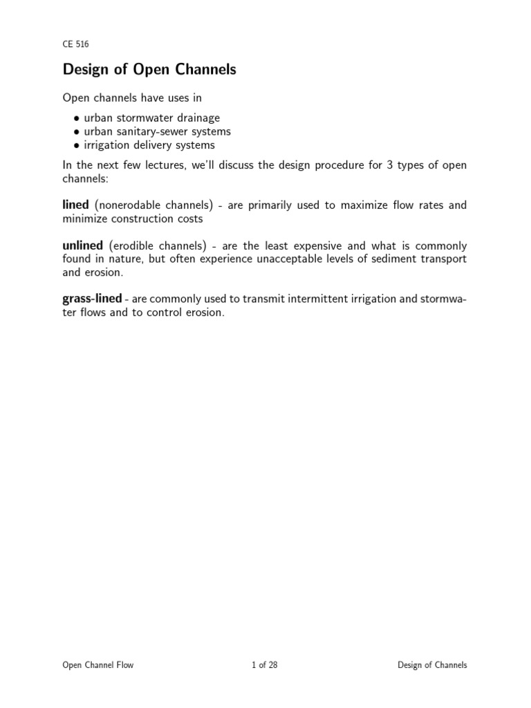 Open Channel Design Channels PDF | PDF | Stress (Mechanics) | Sediment