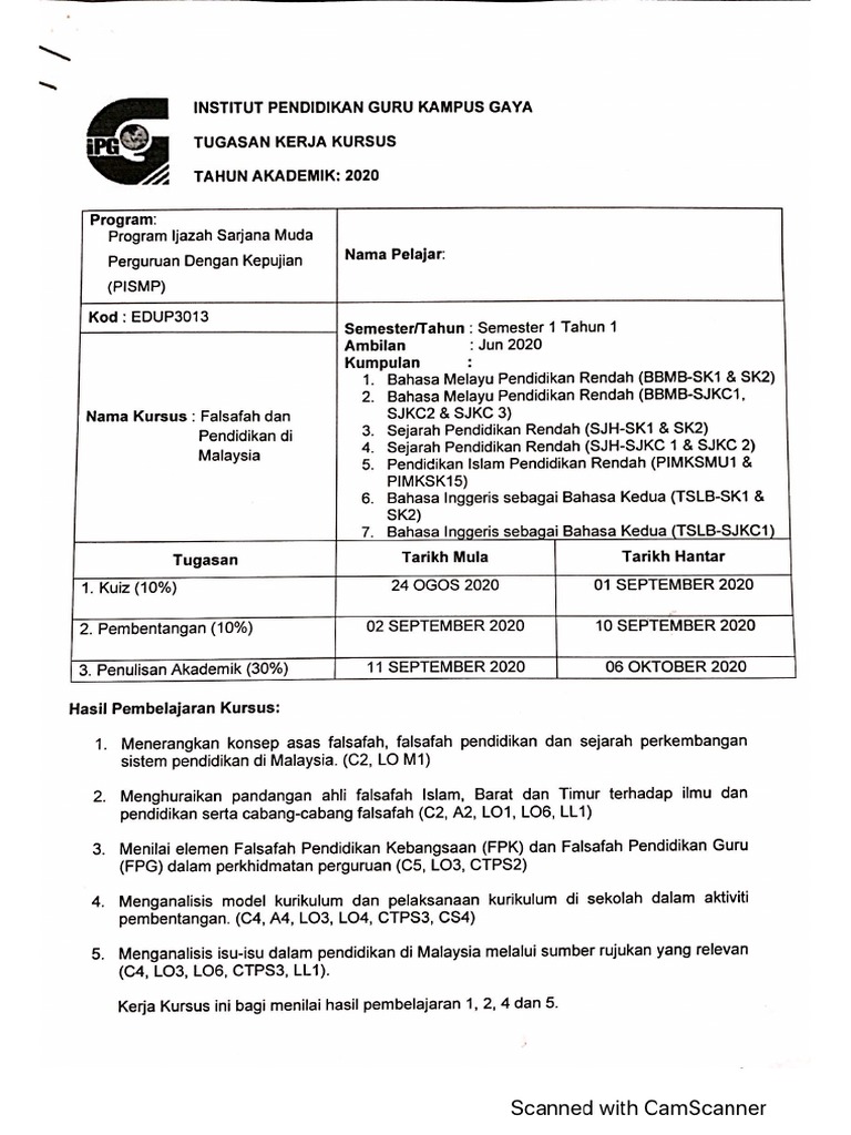 EDUP3013 Falsafah Dan Pendidikan Di Malaysia Kerja Kursus | PDF