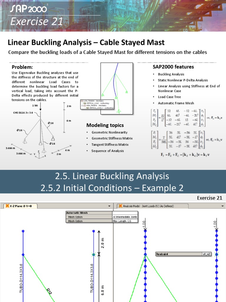 Exercise 21: Linear Buckling Analysis - Cable Stayed Mast | PDF | Buckling | Nonlinear System
