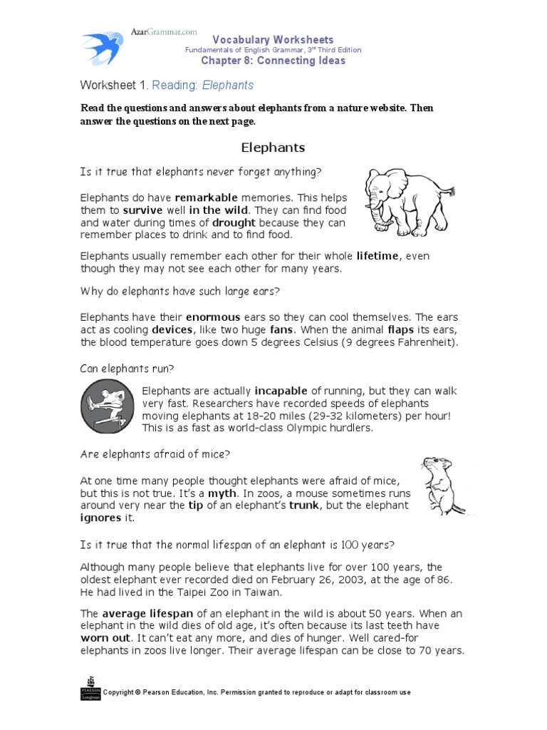 Worksheet 1.: Reading: Elephants | PDF | Elephant | Nature