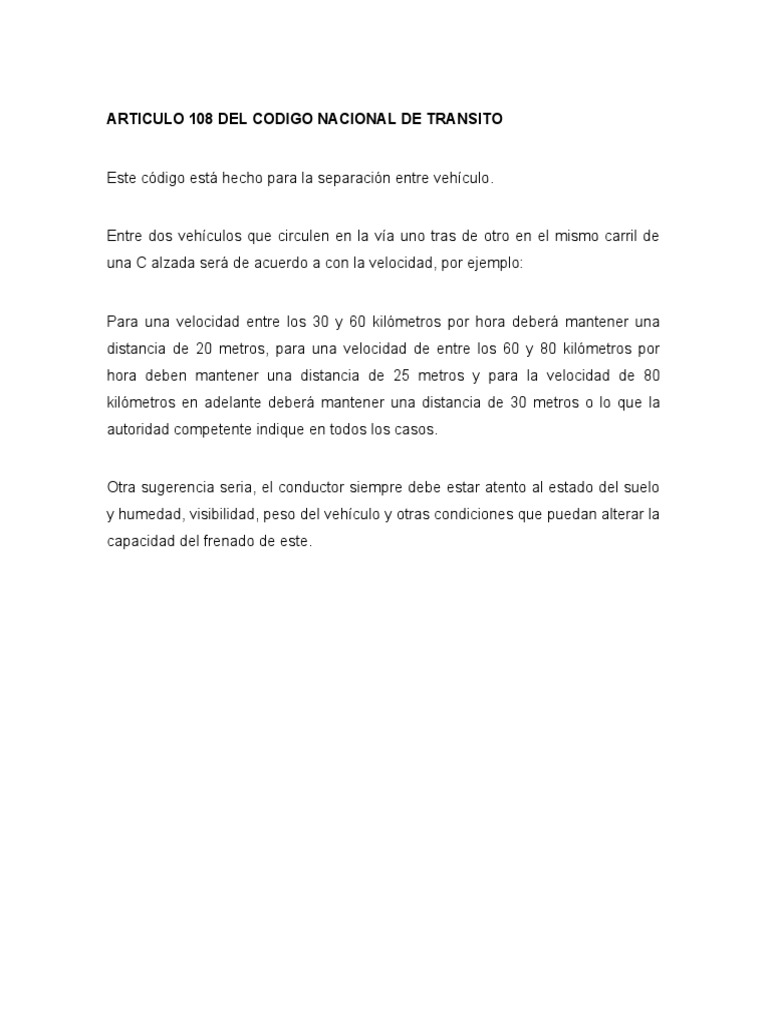 Articulo 108 Del Codigo Nacional de Transito | PDF
