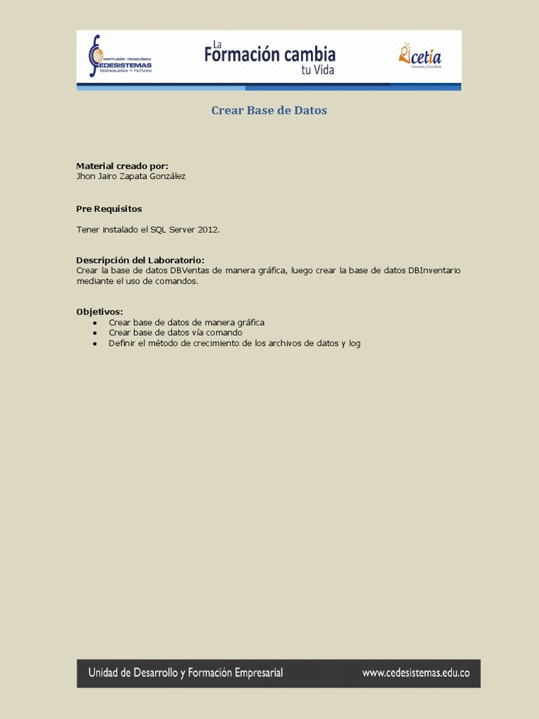 Adminsqls Lab02 Crear Bd Pdf Pdf Servidor Sql De Microsoft Bases De Datos