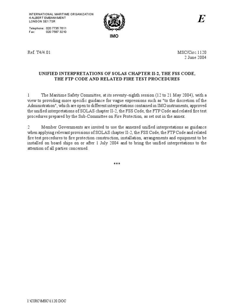 MSC Circ1120 Solas CH II-2 Interpretations | PDF | Duct (Flow) | Pump