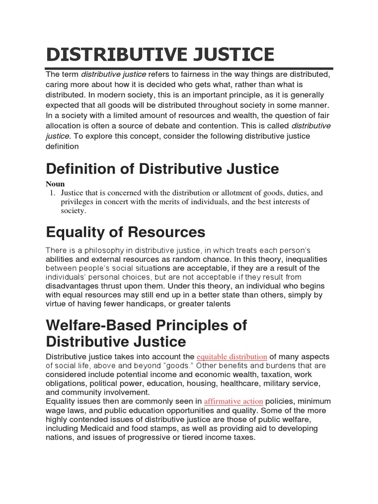 Definition of Distributive Justice | Download Free PDF | Equal ...