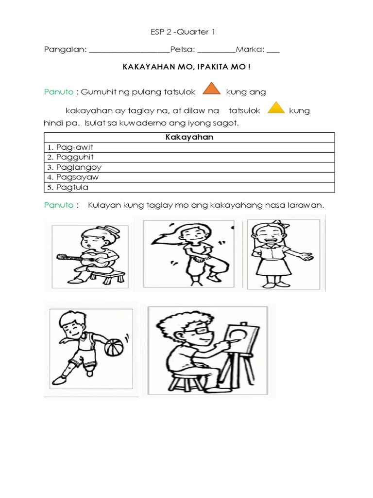 ESP grade2-Q1-Act. Sheet | PDF