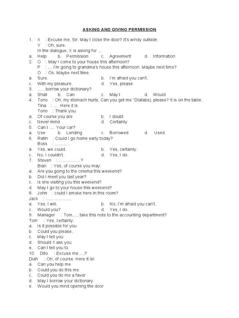 Asking and Giving Permission Exercises | PDF | Home & Garden | Art