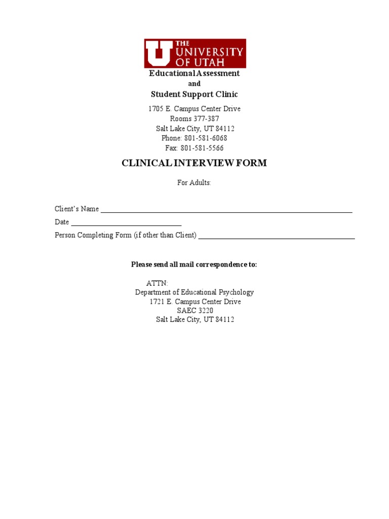 Adult Clinical Interview Form PDF | PDF | Confidentiality | Psychotherapy