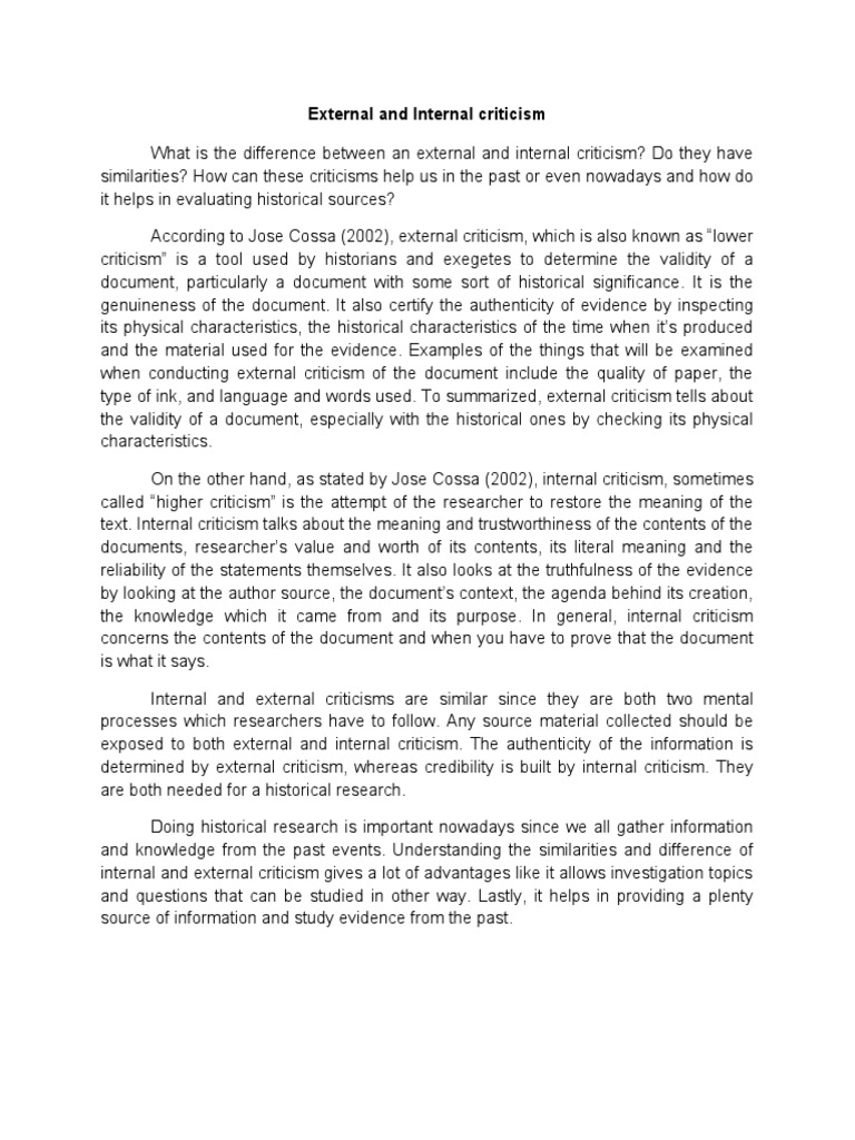 Assignment No. 1 Internal and External Criticism | PDF | Criticism ...
