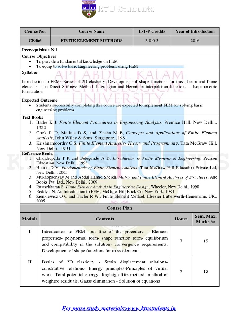 CE466 Finite Element Methods PDF | PDF | Finite Element Method ...