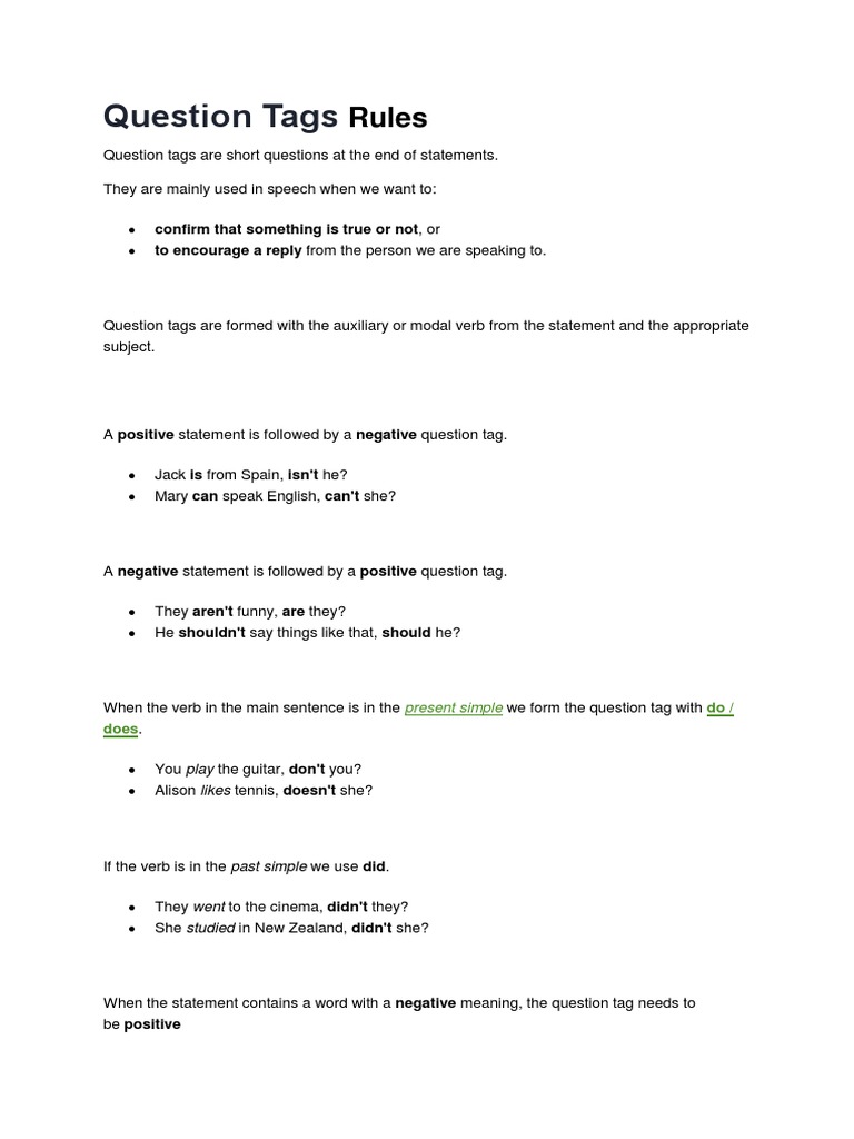 Question Tags Rules | PDF