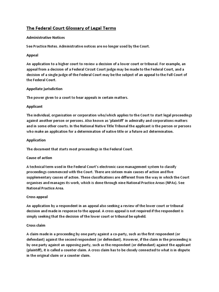 The Federal Court Glossary of Legal Terms | PDF | United States ...