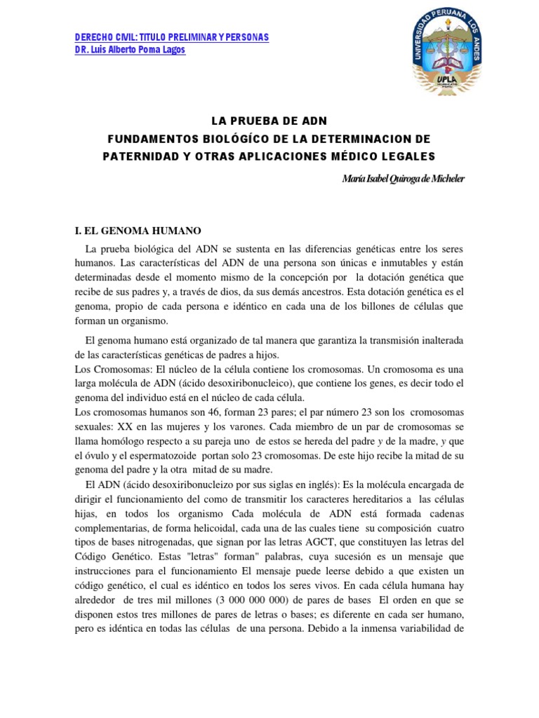 UNIDAD III. Maria Isabel Quiroga. LA PRUEBA DE ADN PDF | PDF | Gene ...