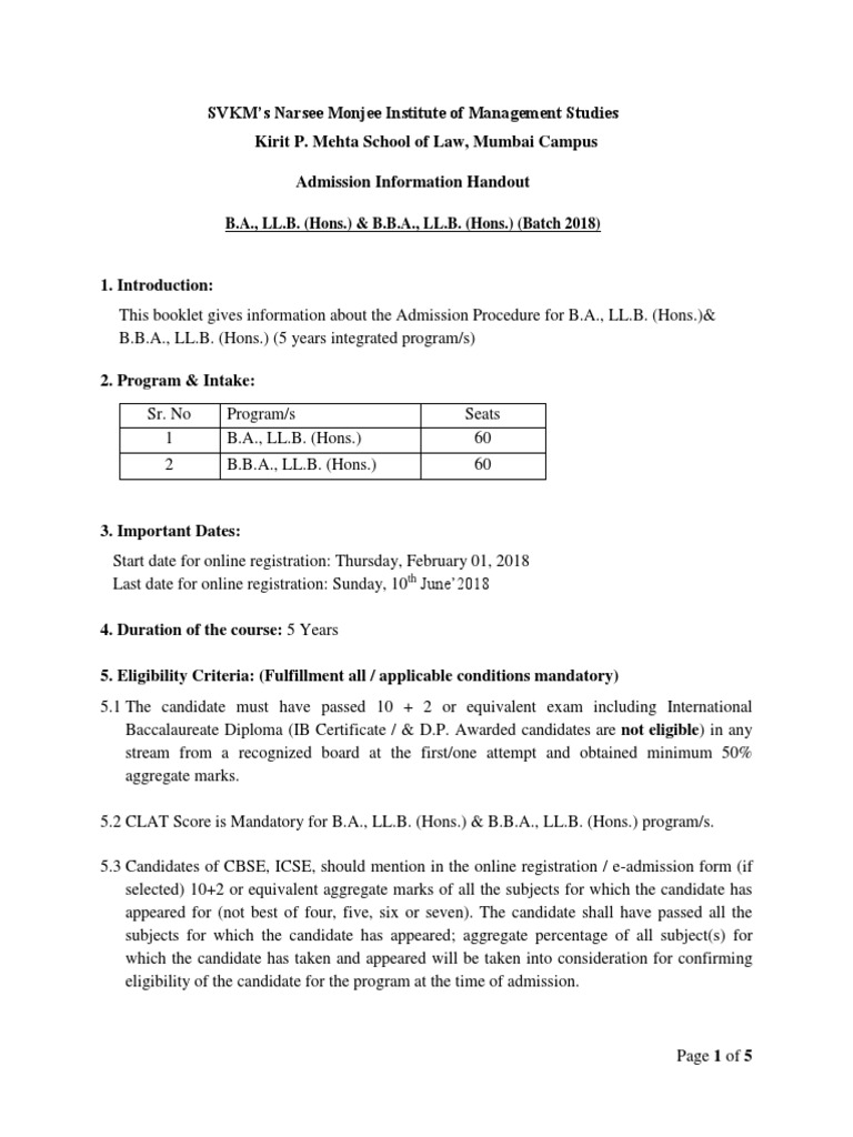 B.A., LL.B. (Hons.) & B.B.A., LL.B. (Hons.) (Batch 2018) | PDF ...