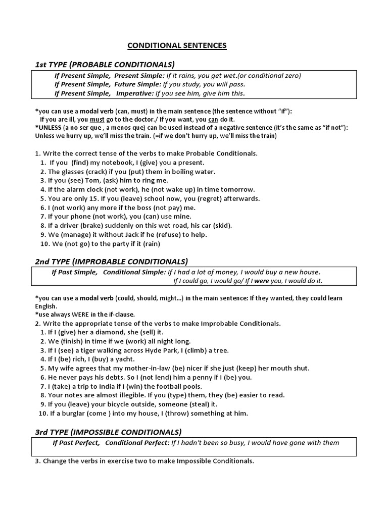 1St Type (Probable Conditionals) : Conditional Sentences | PDF | Verb ...