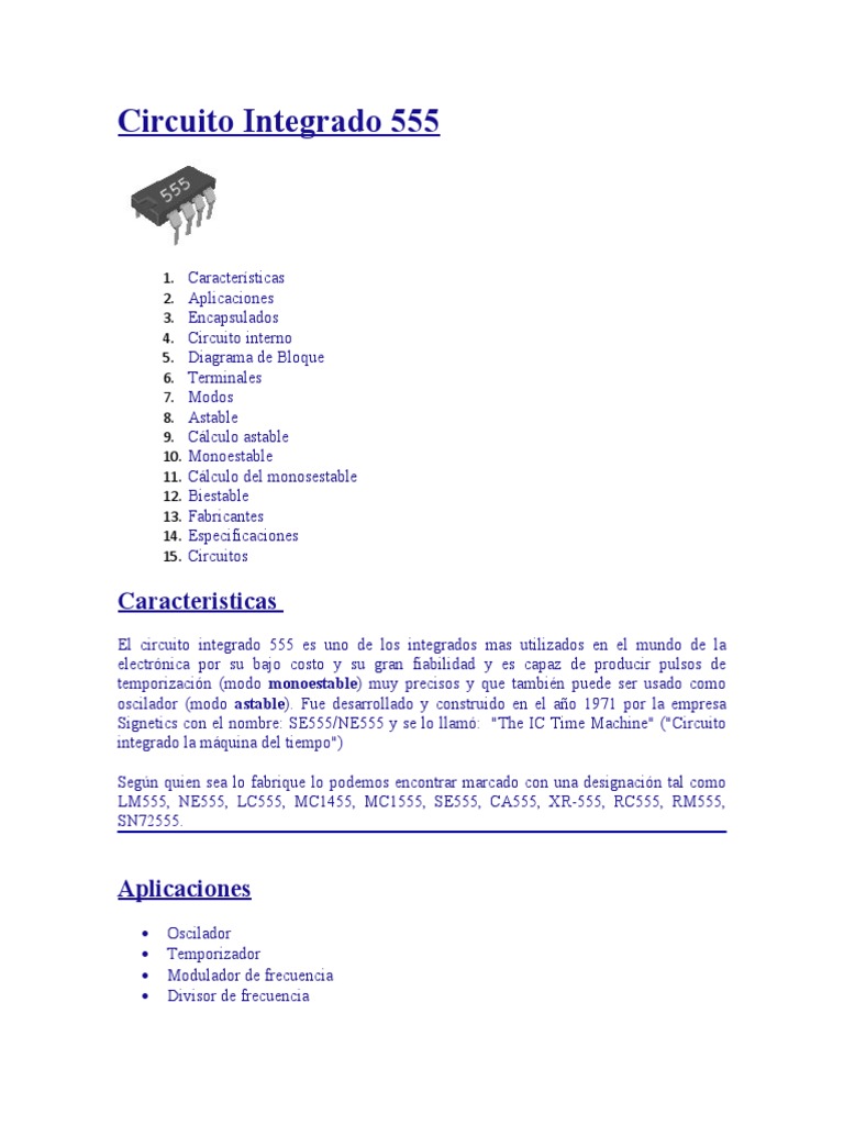 Circuito Integrado 555 | PDF | Electrónica | Ingenieria Eléctrica