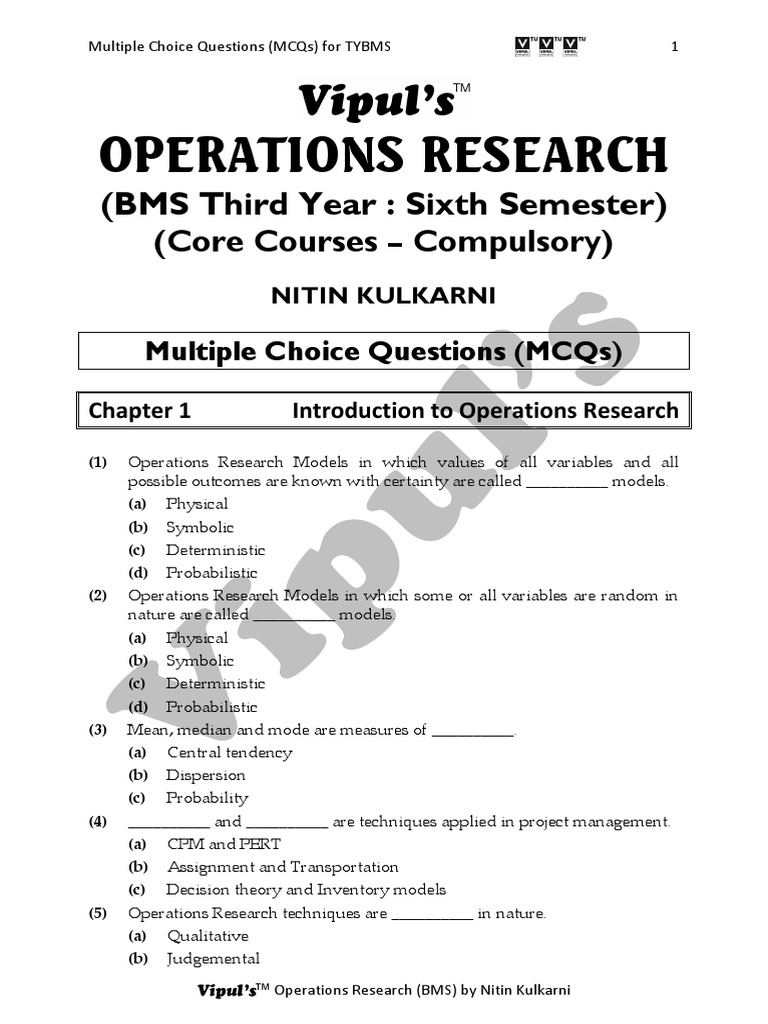 05 OR BMS MCQs | PDF | Linear Programming | Analysis