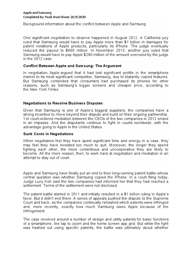 Conflict Between Apple and Samsung | PDF | Apple Inc. | Patent