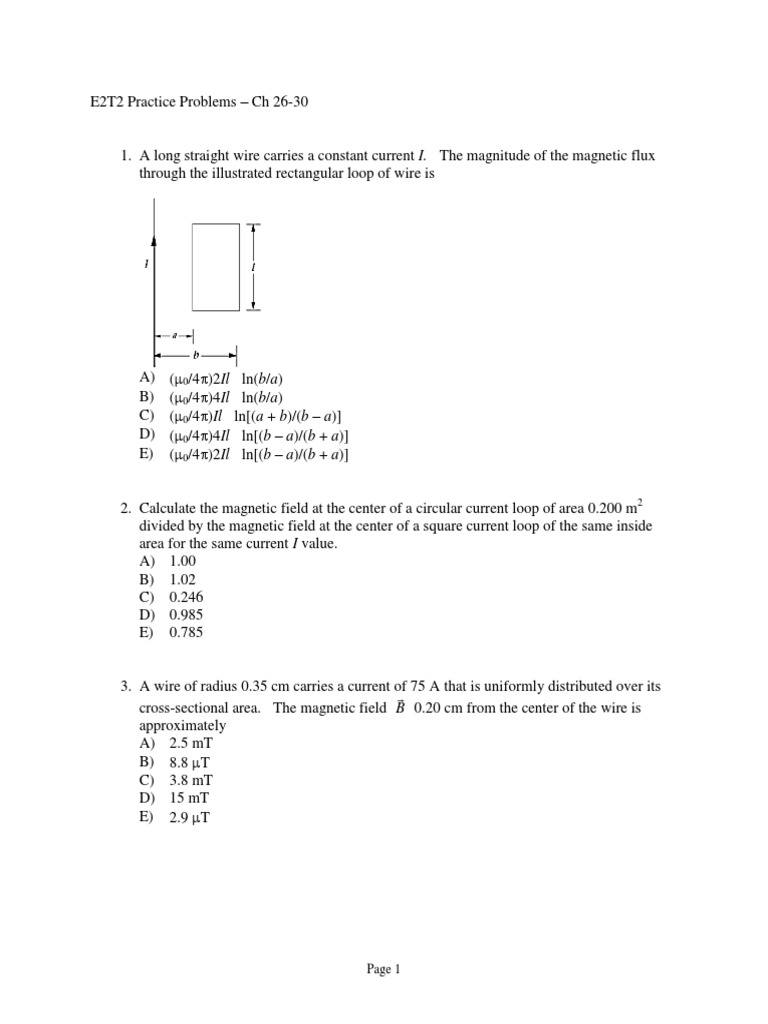 E2T2 Practice Problems – Magnetic Fields and Induction | PDF | Inductor | Magnetic Field