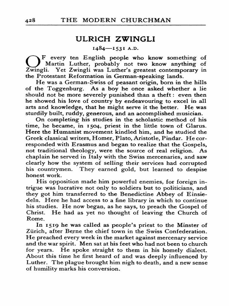 Ulrich Zwingli 1484-1531 AD | Download Free PDF | Copyright | Protestantism