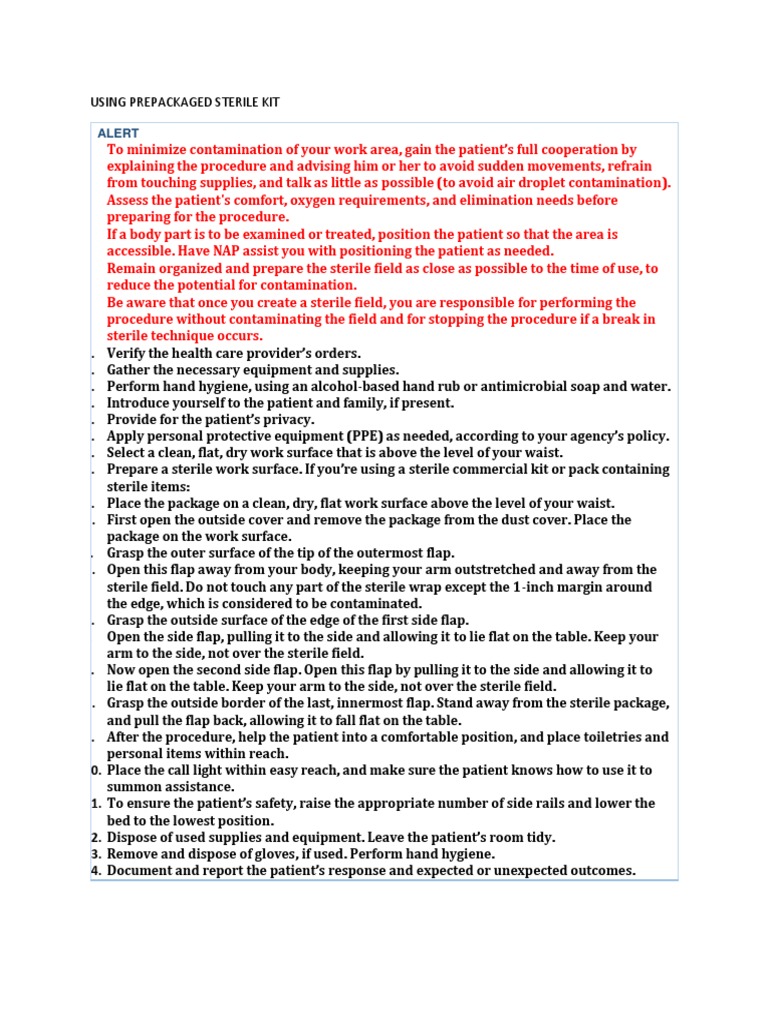 Using Prepackaged Sterile Kit | PDF | Wound | Hygiene