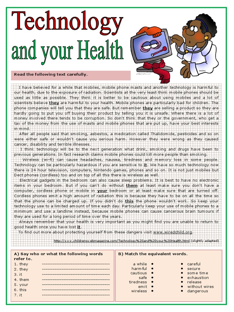 Technology and Your Health Reading Comprehension Exercises - 5560 | PDF ...