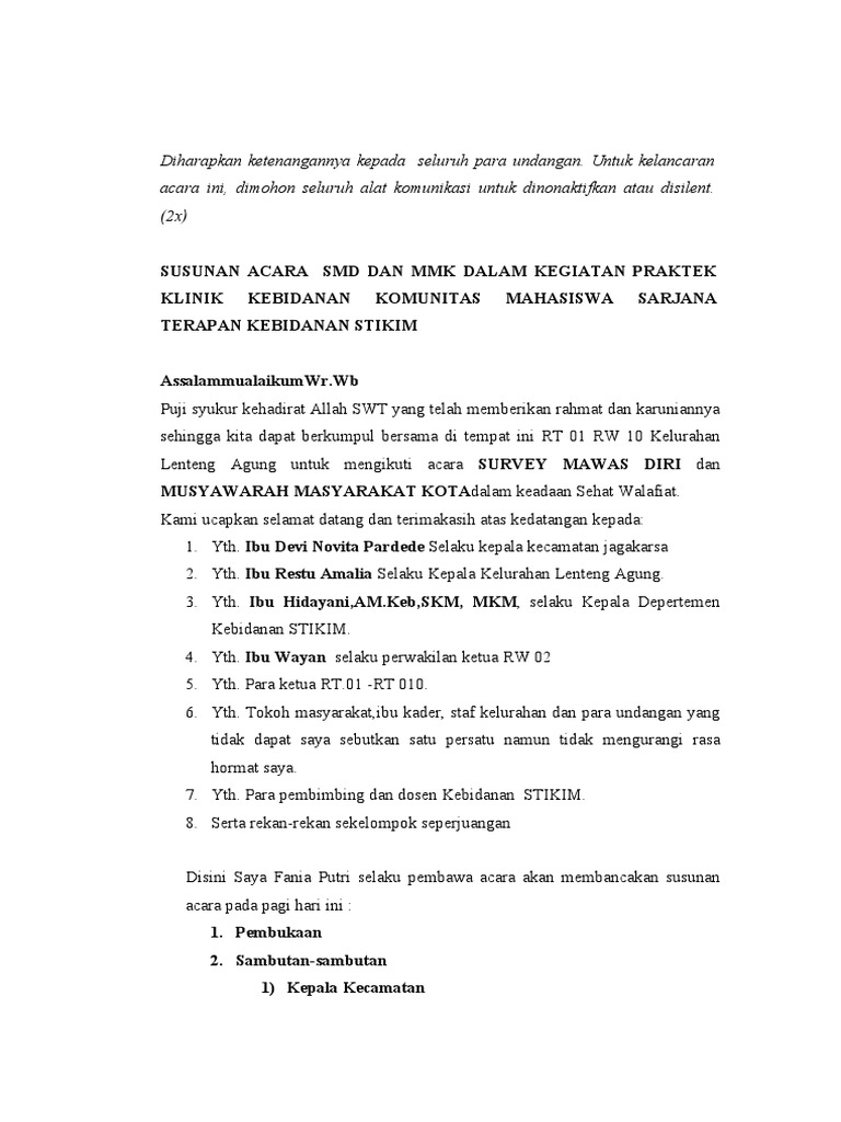 Susunan Acara SMD Dan MMD | PDF