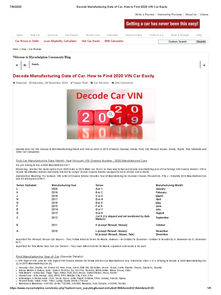 Decode Manufacturing Date of Car. How To Find 2020 VIN Car Easily PDF ...